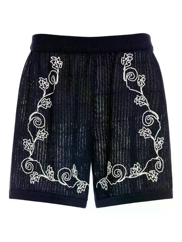 Agua Bendita Maury Embroidered Ribbed Shorts - Black