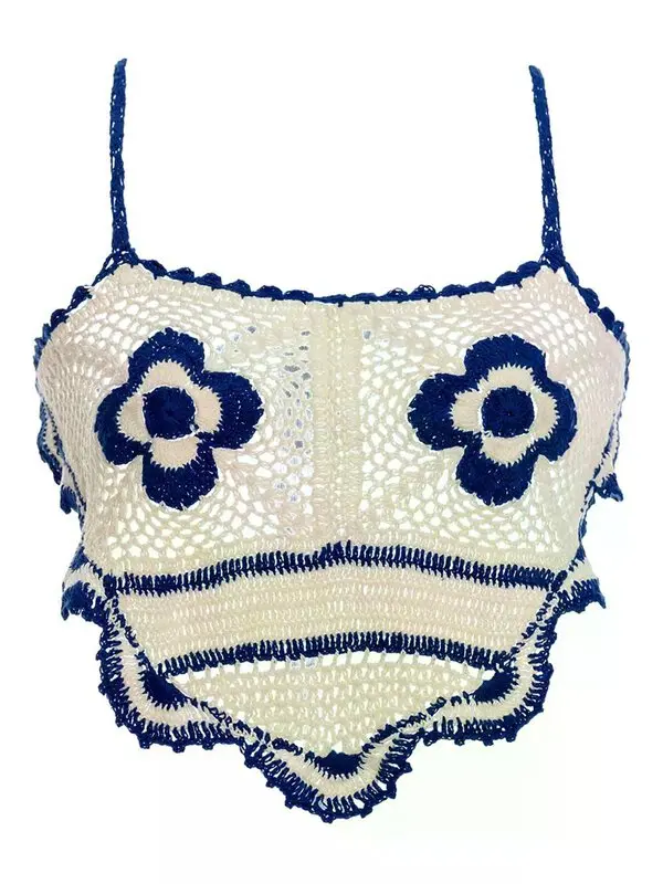 Agua Bendita Flower-crochet Top - Neutrals