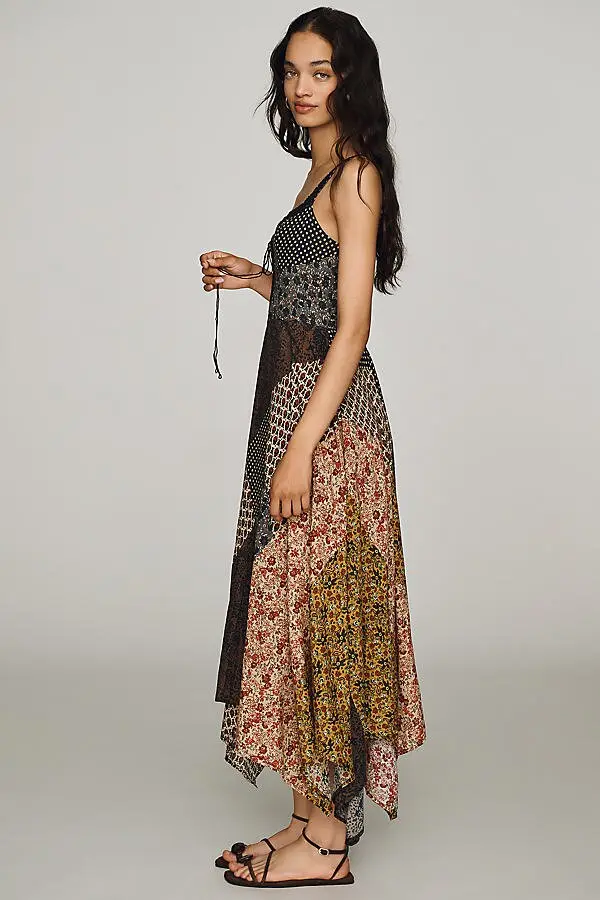 Anthropologie Printed Patchwork Midi Dress - Black Pattern