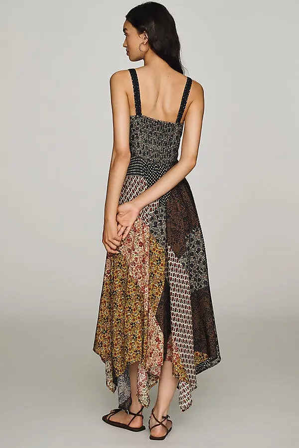 Anthropologie Printed Patchwork Midi Dress - Black Pattern