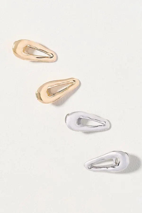 Anthropologie Metal Barrette Hair Clips Set Of 4 - Gold & Silver