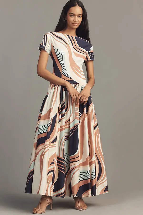HUTCH Atley Stretch Poplin Drop-waist Maxi Dress