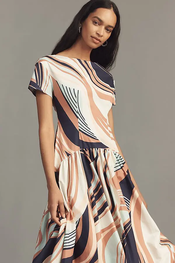 HUTCH Atley Stretch Poplin Drop-waist Maxi Dress