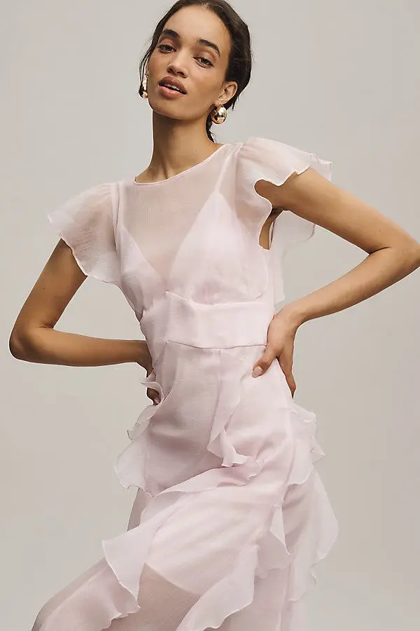 HUTCH Amity Organza Ruffle Maxi Dress