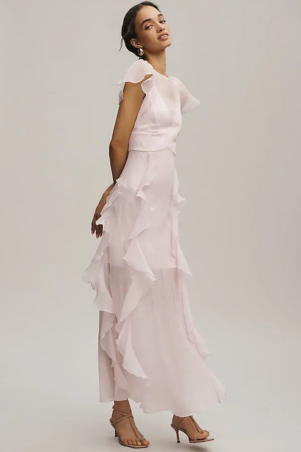 HUTCH Amity Organza Ruffle Maxi Dress