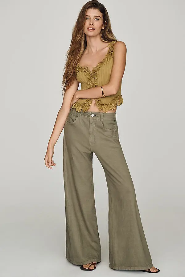 PILCRO Adi Linen Blend Mid-rise Flare Pants - Mermaid