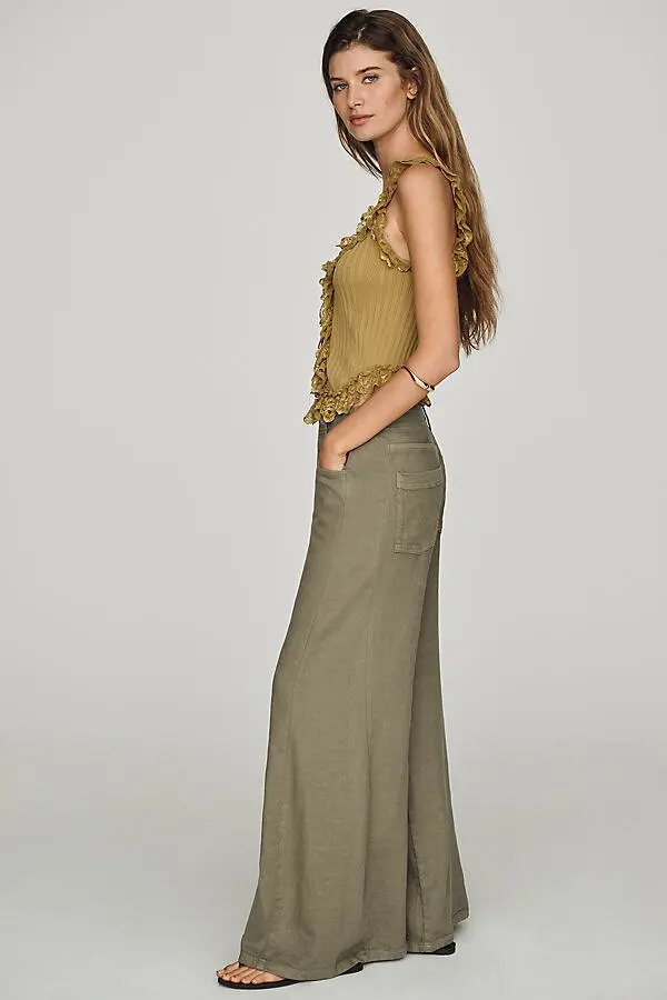 PILCRO Adi Linen Blend Mid-rise Flare Pants - Mermaid