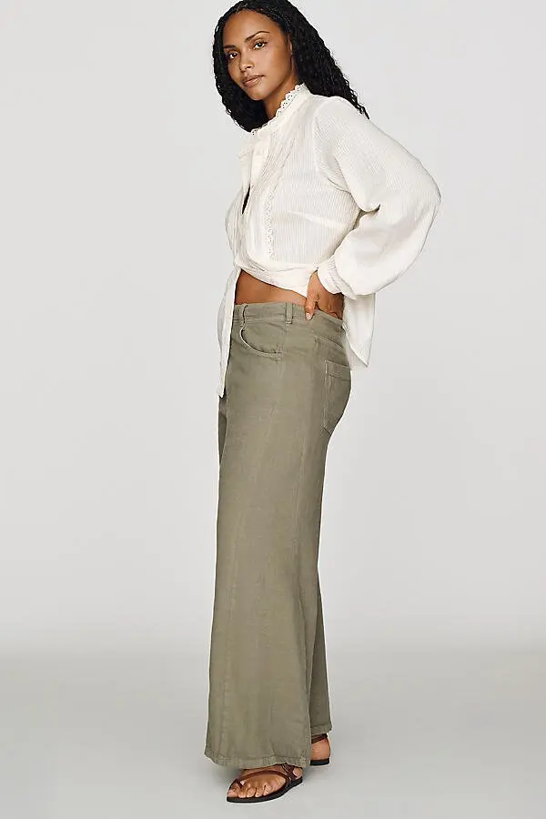 PILCRO Adi Linen Blend Mid-rise Flare Pants - Mermaid