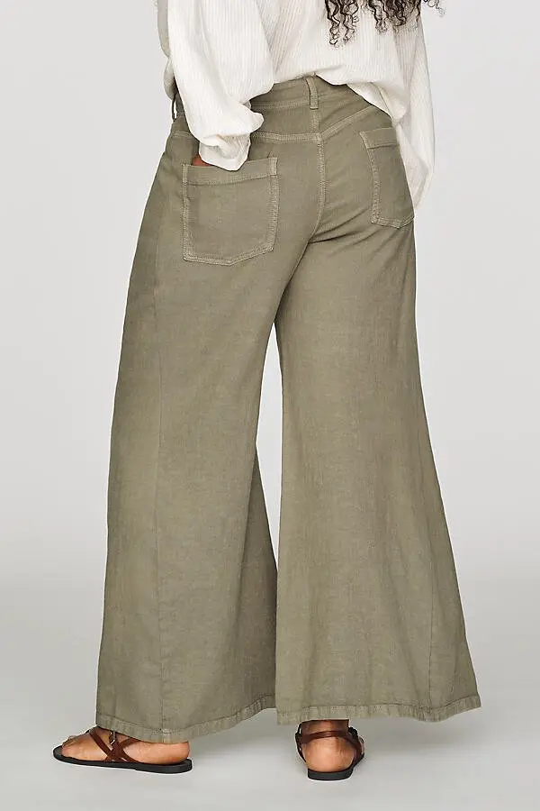 PILCRO Adi Linen Blend Mid-rise Flare Pants - Mermaid