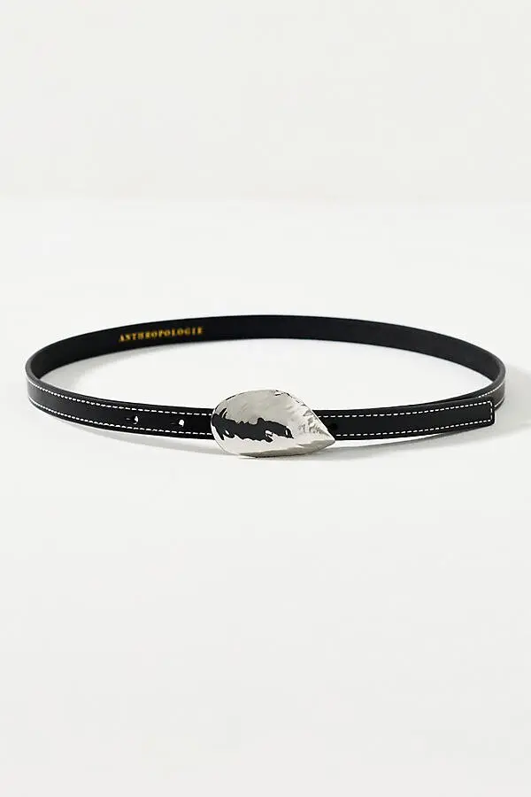 Anthropologie Skinny Shell Hardware Belt - Black / Silver