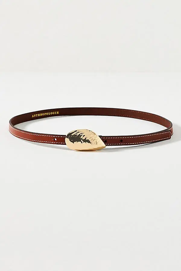 Anthropologie Skinny Shell Hardware Belt - Tan / Gold