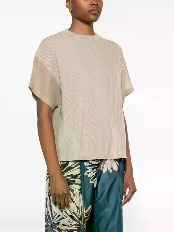 Brunello Cucinelli Panelled Ribbed T-shirt - Neutrals