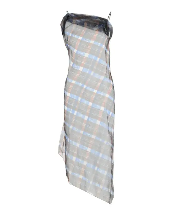 FERRAGAMO Organza Plaidcheck Midi Dress