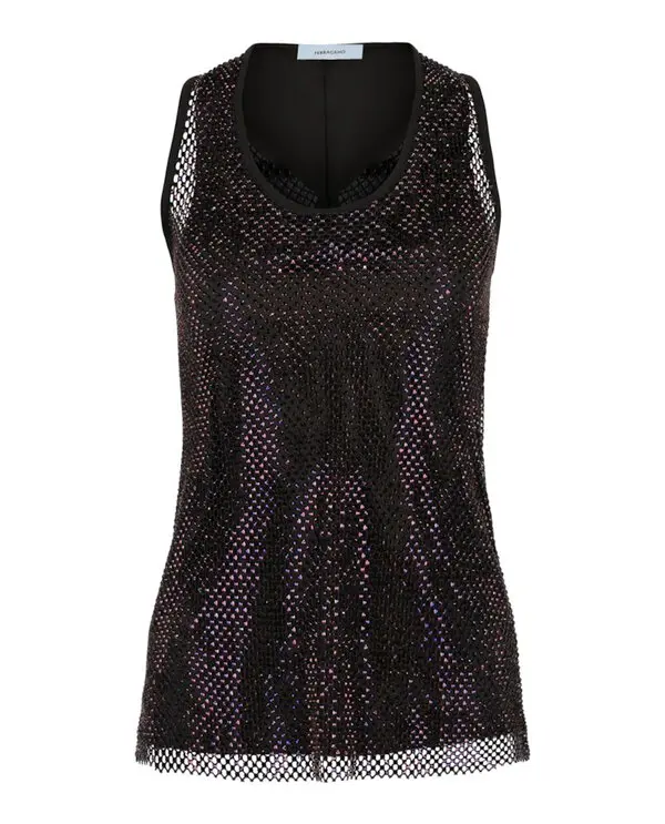 FERRAGAMO Crystal Embellished Mesh Tank Top
