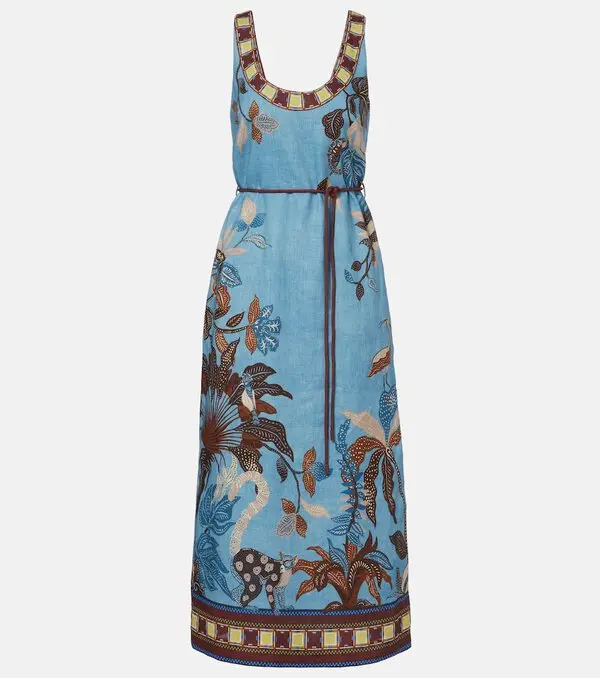 ALEMAIS Alémais Georgie Printed Linen Midi Dress - Blue
