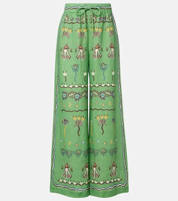 ALEMAIS Sun Dancer Linen Wide-leg Pants - Green
