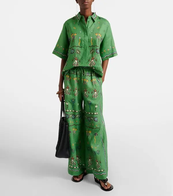 ALEMAIS Sun Dancer Linen Wide-leg Pants - Green