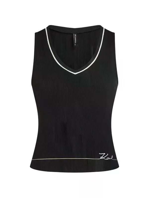 Karl Lagerfeld Signature V-neck Lounge Tank Top - Black