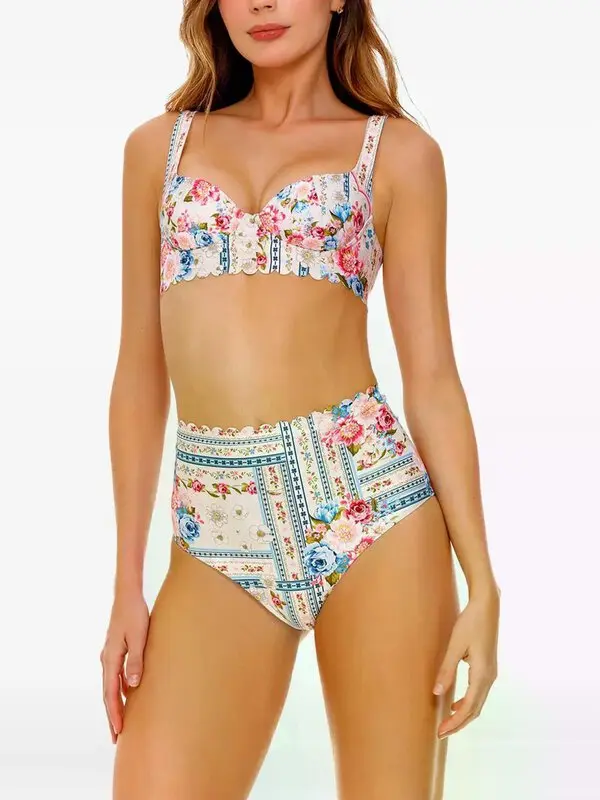 Agua Bendita Balena Floral-print Scalloped-edge Bikini Top