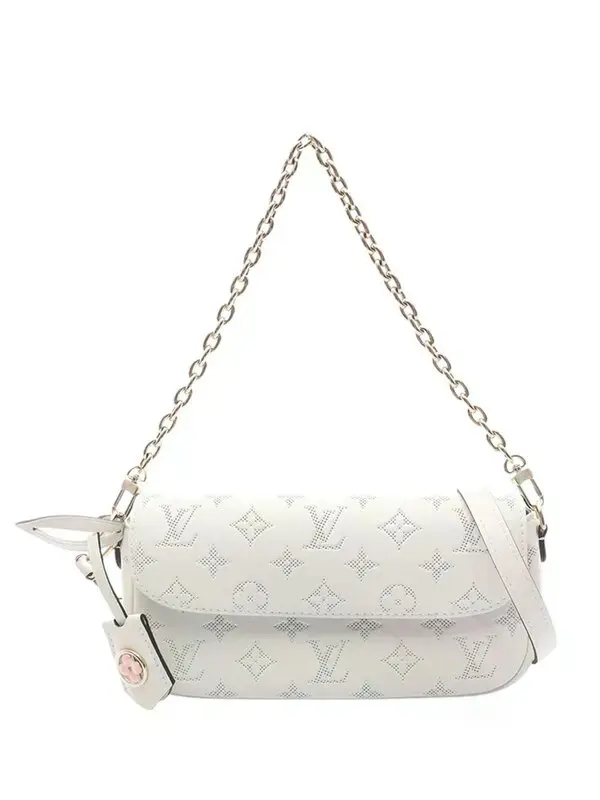 LOUIS VUITTON Monogram Perforated Leather Ivy Wallet On Chain Satchel - White