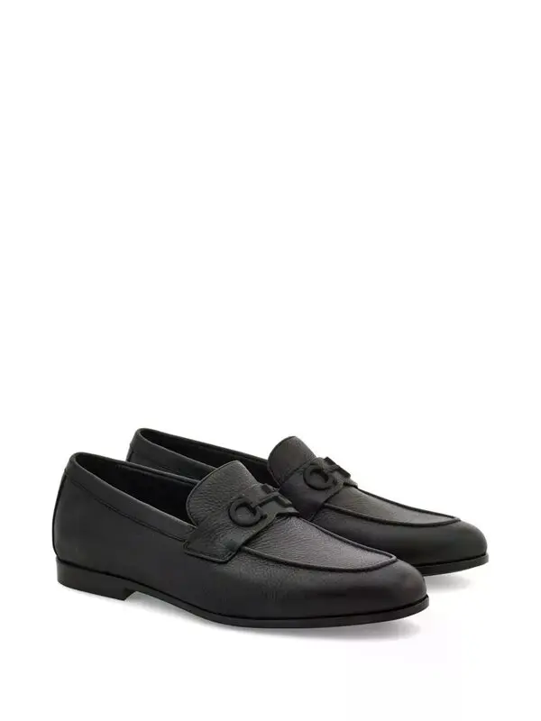 FERRAGAMO Gancini Loafers In Hammered Deerskin - Black
