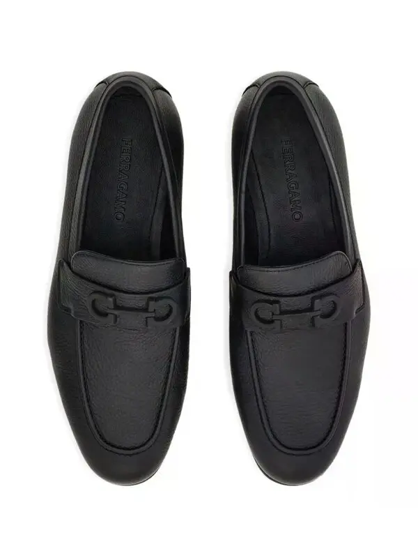 FERRAGAMO Gancini Loafers In Hammered Deerskin - Black