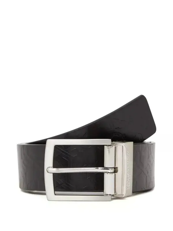 Karl Lagerfeld Monogram Leather Reversible Belt - Black