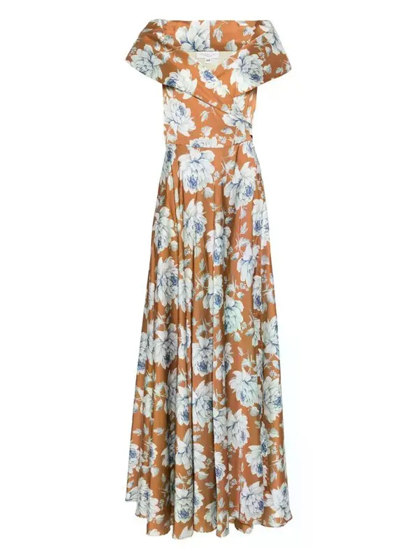 GIADA CURTI Floral-print Off-shoulder Dress - Brown