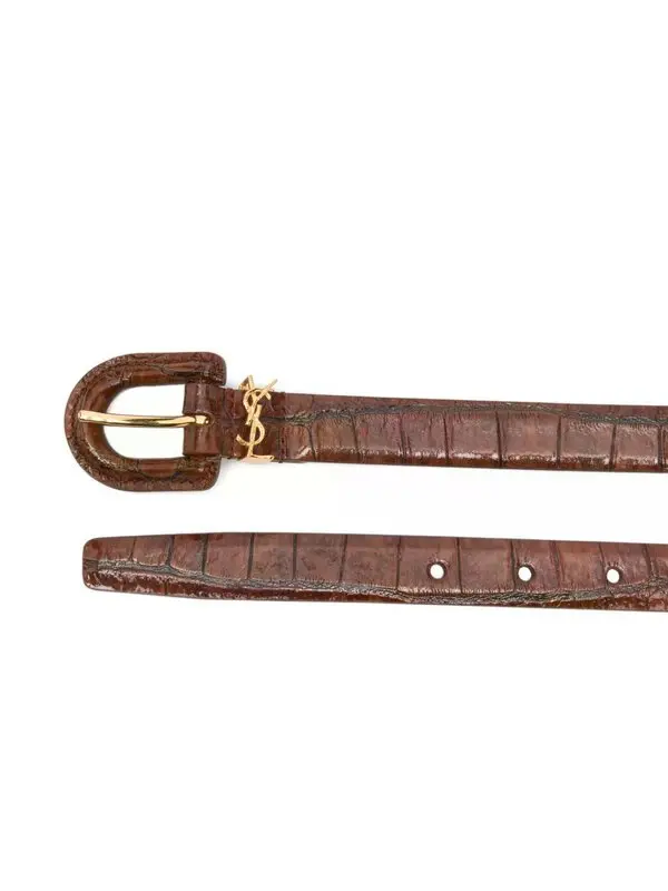 Saint Laurent Crocodile-effect Logo Belt