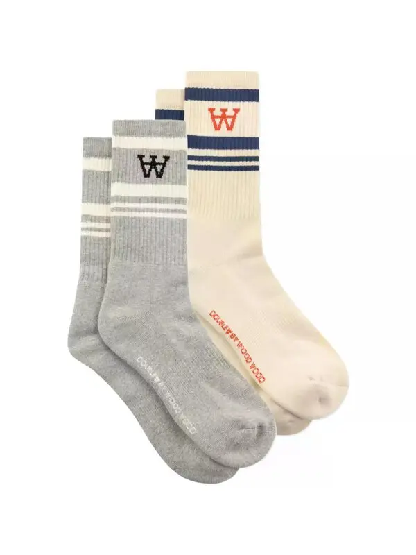 Wood Wood Ryder Striped Logo Socks - Grey