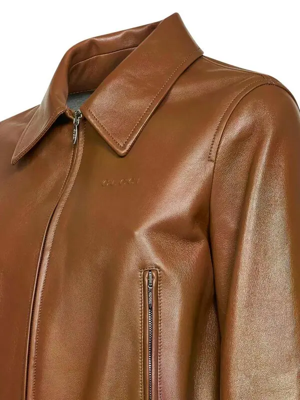 Gucci Embossed-logo Leather Jacket