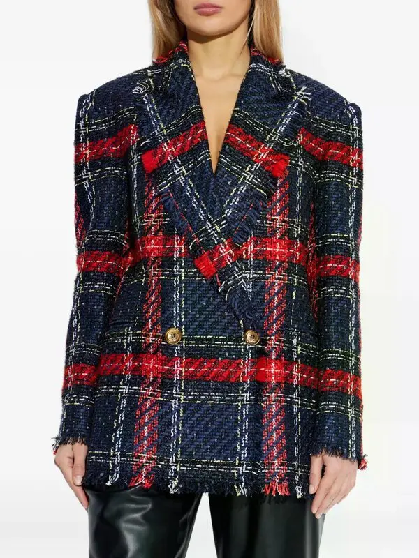 Balmain Plaid Tweed Double-breasted Blazer