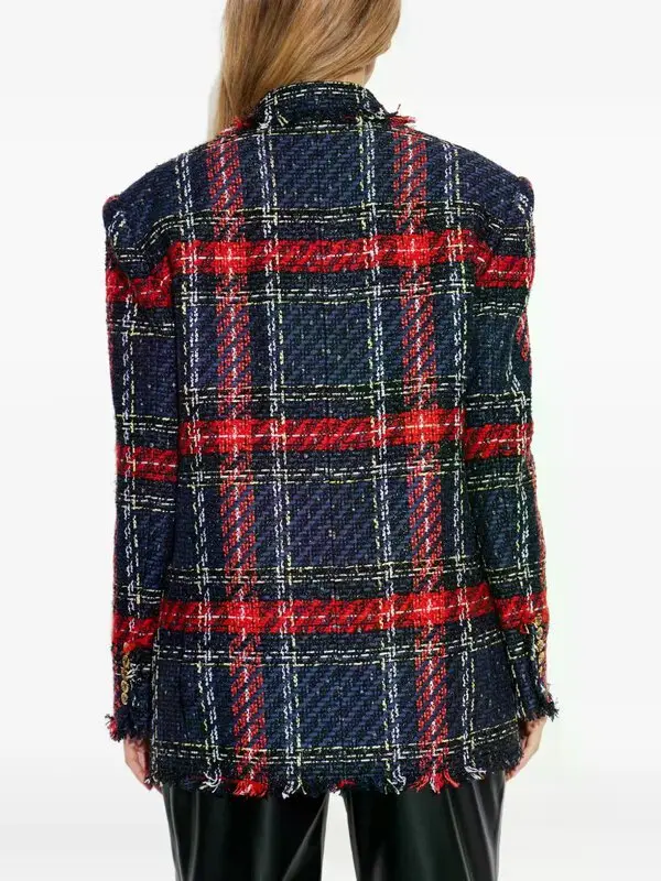 Balmain Plaid Tweed Double-breasted Blazer