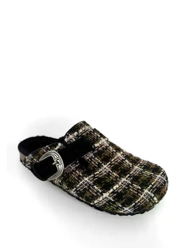 Faliero Sarti Plaid Buckle Slippers
