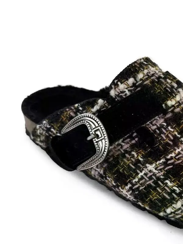 Faliero Sarti Plaid Buckle Slippers