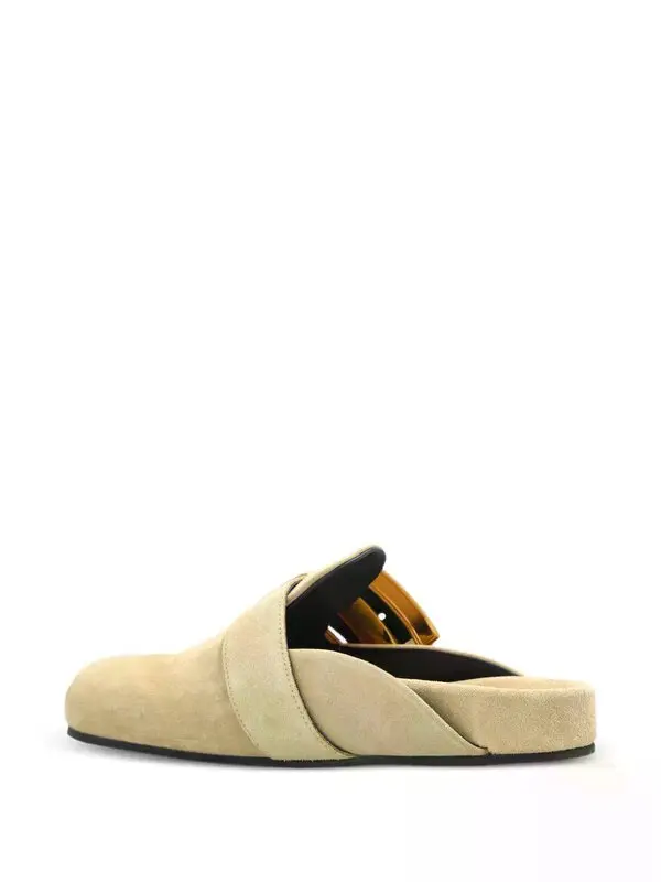 Balmain Buckled Flat Mules - Neutrals