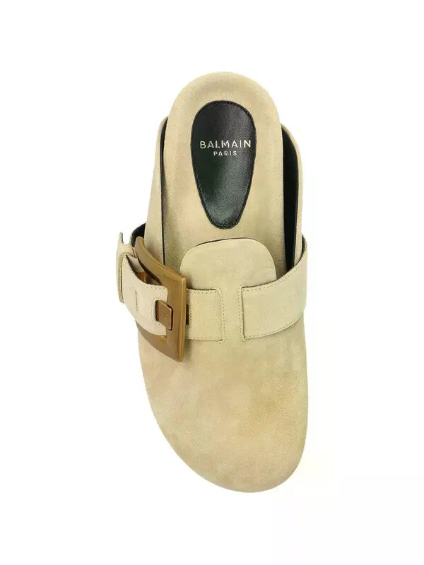 Balmain Buckled Flat Mules - Neutrals