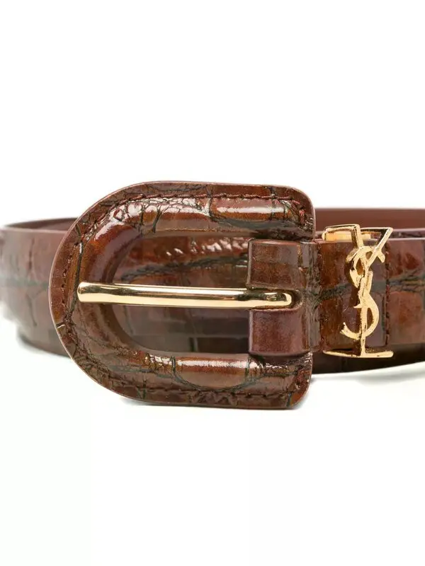 Saint Laurent Crocodile-effect Logo Belt