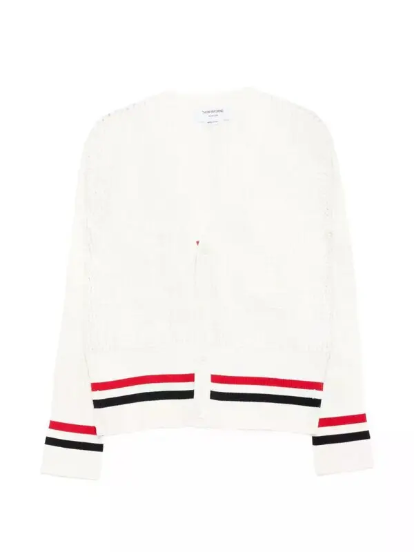 Thom Browne Striped V-neck Cardigan - White