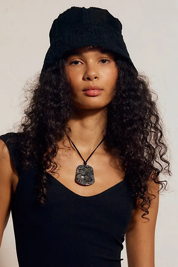 Free People Lena Semiprecious Stone Pendant Necklace - Black Labradorite