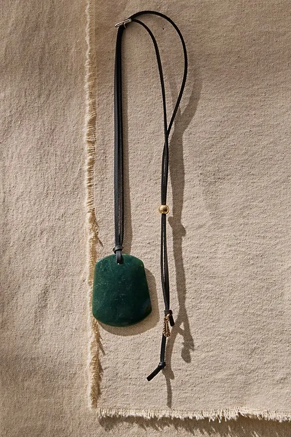 Free People Lena Semiprecious Stone Pendant Necklace - Moss Green
