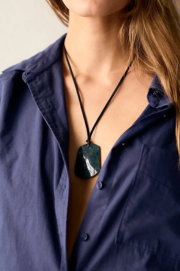 Free People Lena Semiprecious Stone Pendant Necklace - Moss Green