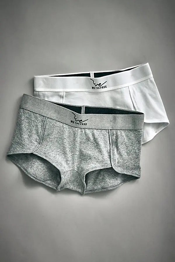 Free People We The Free Cotton Boyshort Undies - Medium Heather Grey