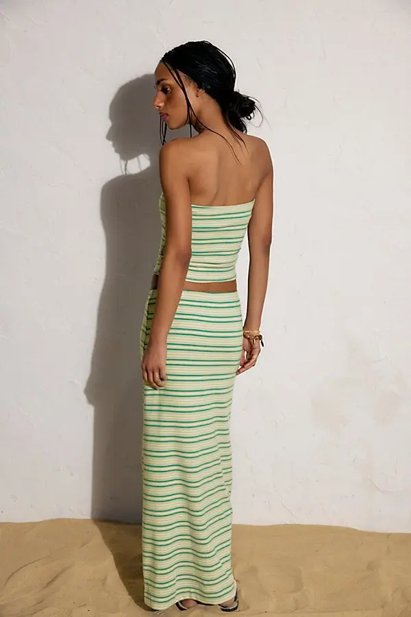 Free People Striped Tube Top And Maxi Skirt Set - Lime Combo