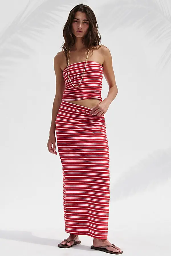 Free People Striped Tube Top And Maxi Skirt Set - Scarlet Combo