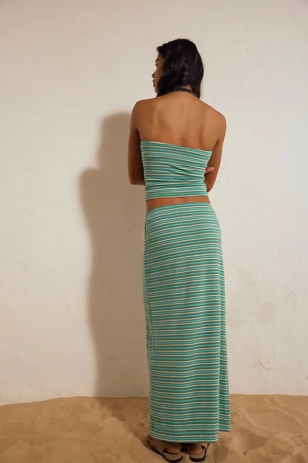 Free People Striped Tube Top And Maxi Skirt Set - Teal Combo