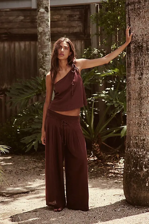 Free People Sahara Sandshell Linen Pant Set - Chocolate Fondant