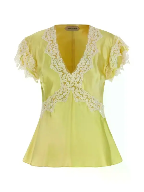 Alberta Ferretti Lace-inserts V-neck Blouse - Yellow
