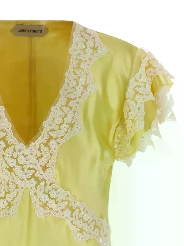 Alberta Ferretti Lace-inserts V-neck Blouse - Yellow