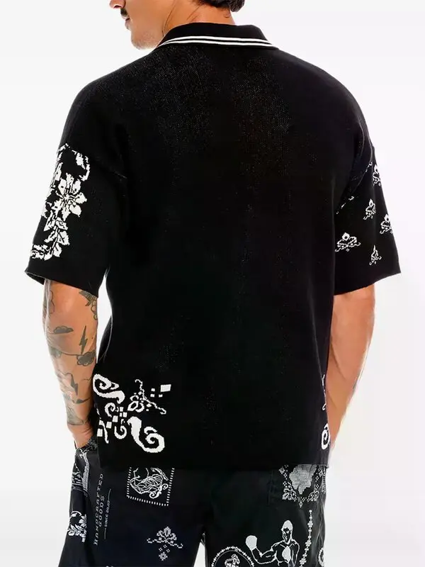 Agua Bendita Cobana Floral-pattern Polo Shirt - Black